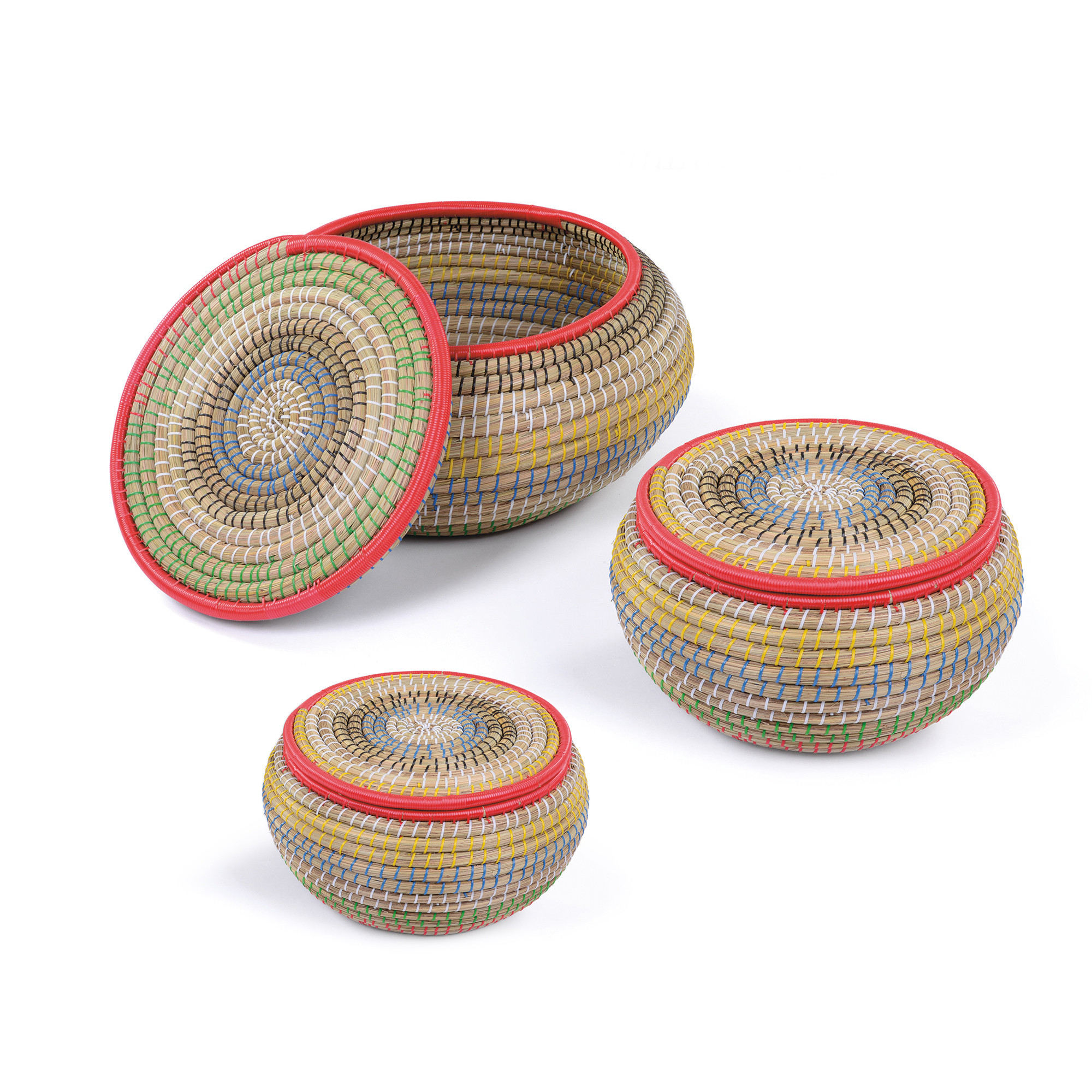 Set of Large Colourful Baskets with Lids