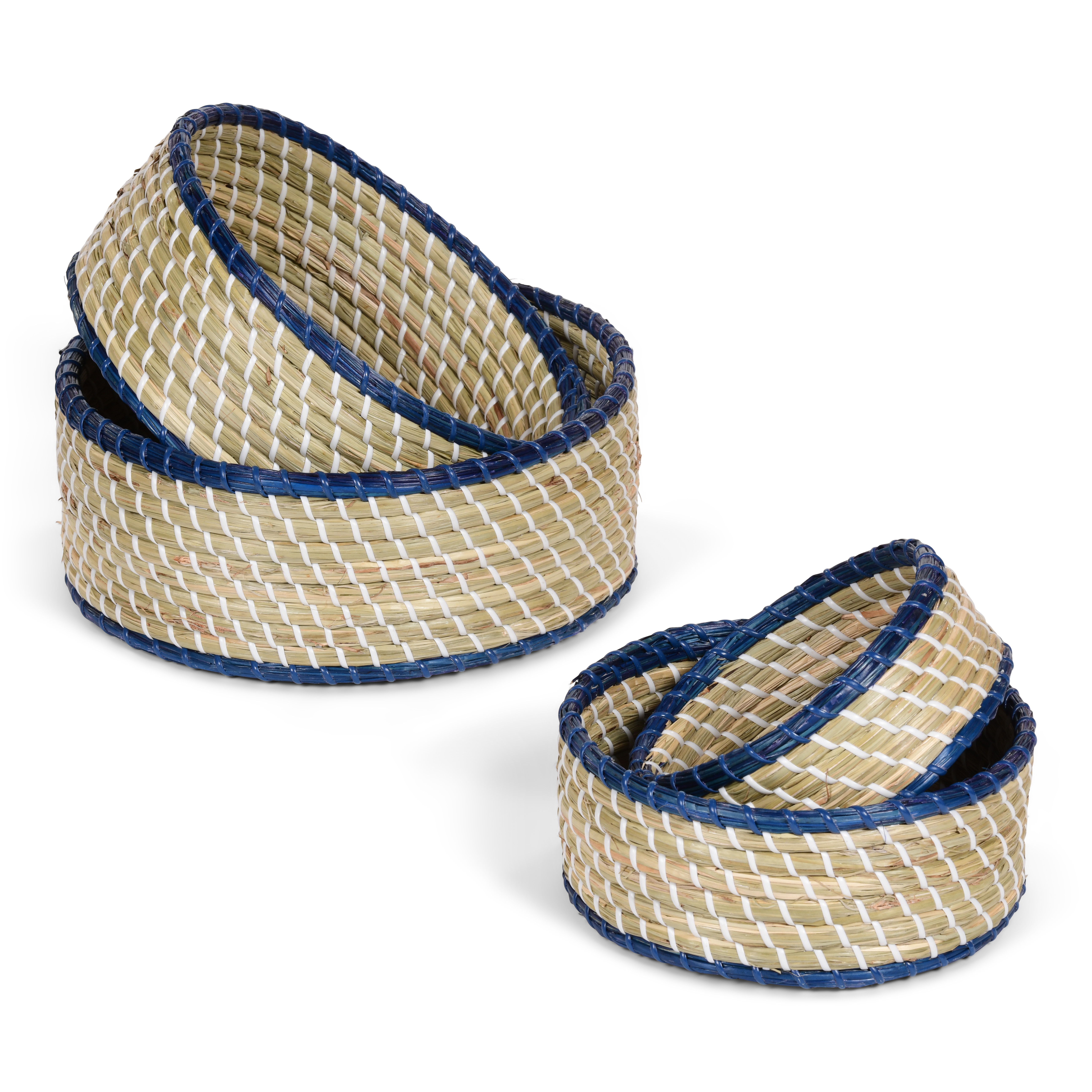 Set of Round Blue Trim Baskets