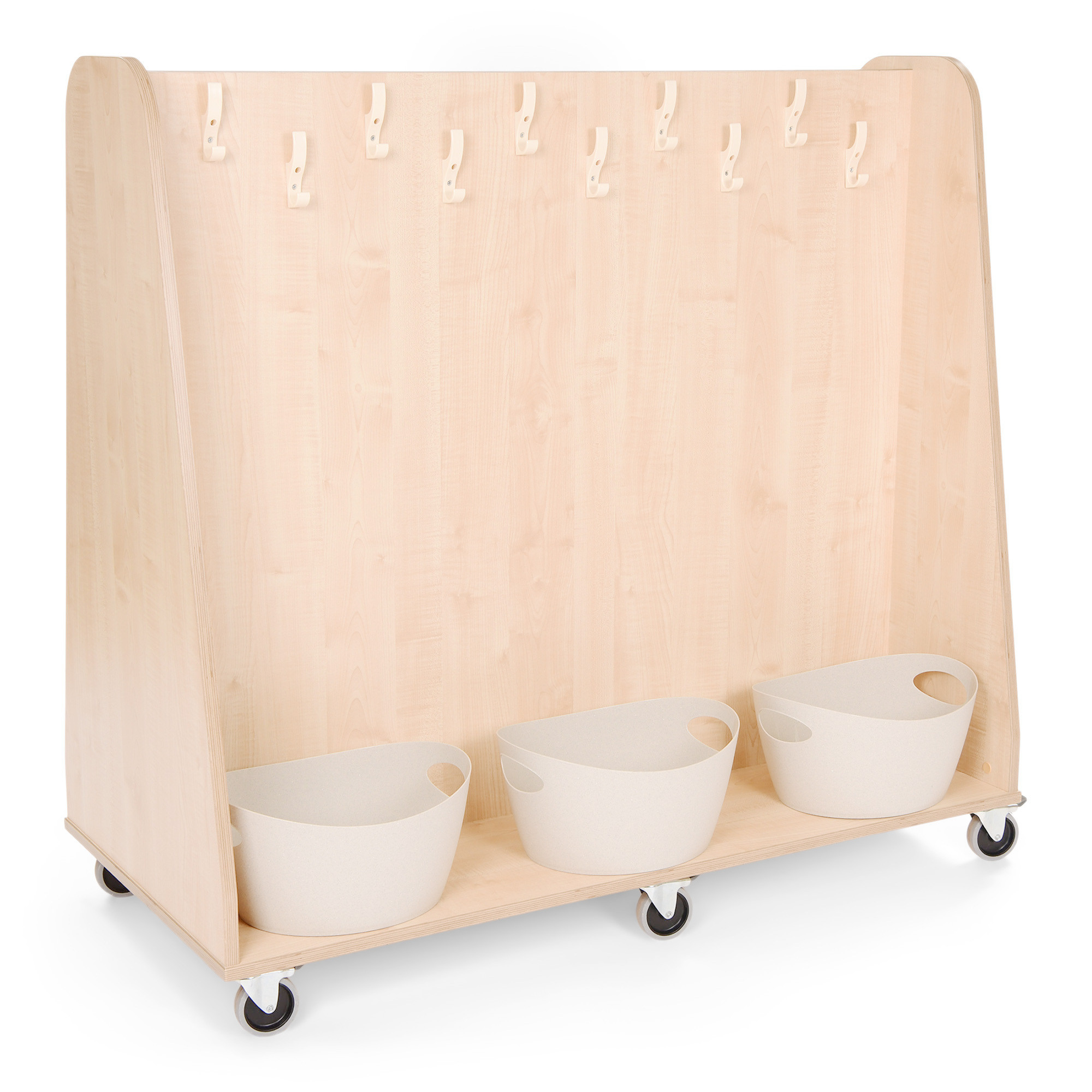 Mobile Double Sided Cloakroom Unit with Plastic Trug Set